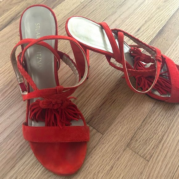 Stuart Weitzman | Shoes | Stuart Weitzman Red Suede Tassel Heels | Poshmark